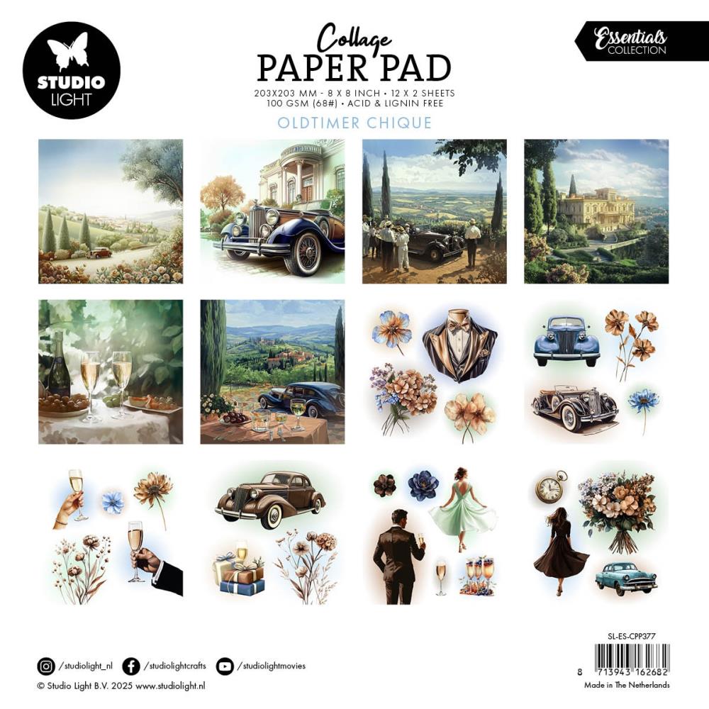 Studio Light Essentials Paper, 8x8" Collage Paper Pad - Oldtimer Chiqu ...