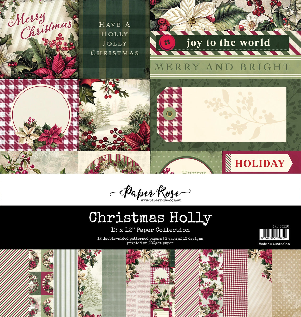 Paper Rose Paper, 12x12 Pack - Christmas Holly – Scrap Chicks